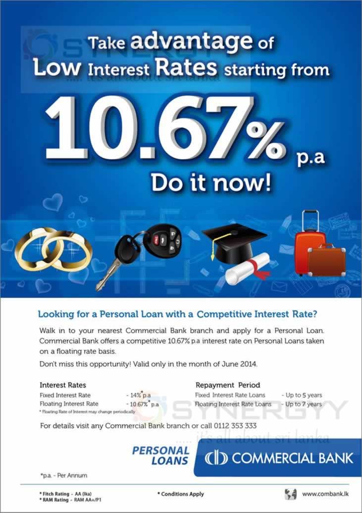 Commercial Bank Lowest Interest Rate For Loan 10 67 Only On June