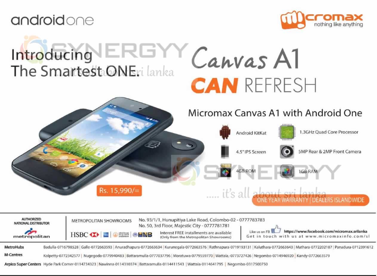 Micromax Canvas A1 For Rs 15 990 00 From Metropolitan SynergyY Micromax Canvas A1 For Rs 15 990 00 From Metropolitan SynergyY
